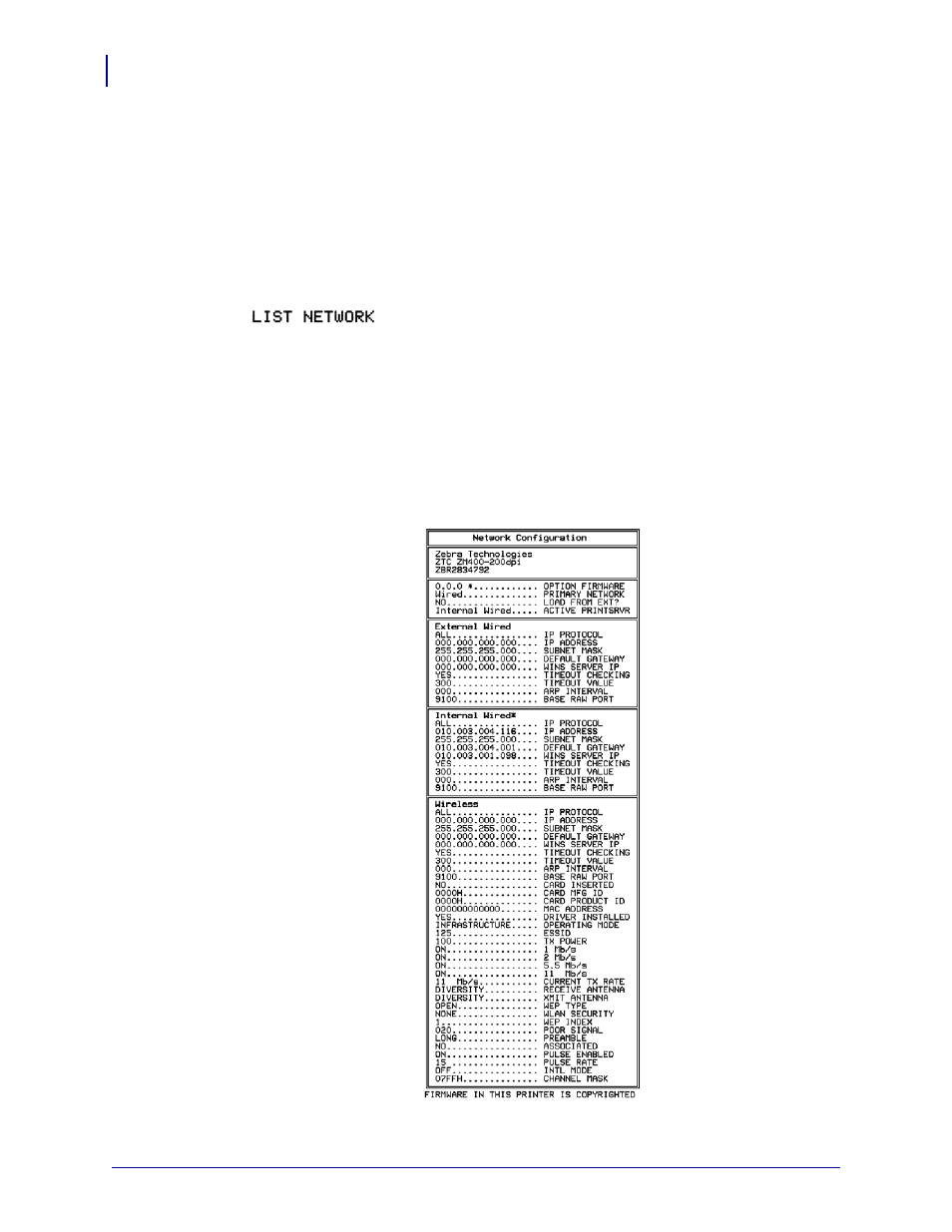 Print A Network Configuration Label Zebra ZM400 User Manual Page 68