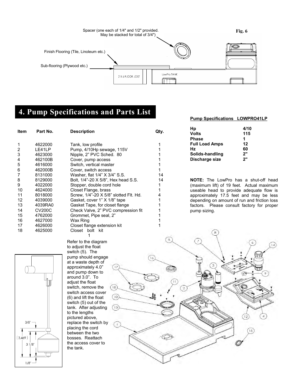 Pump specifications and parts list | Liberty Pumps LowPro-Series User ... Pump specifications and parts list | Liberty Pumps LowPro-Series User ...