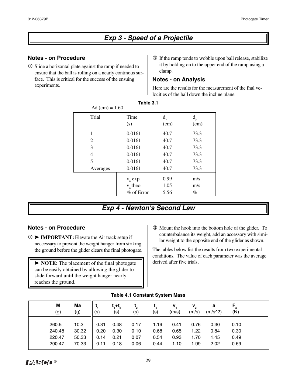 Exp 3 Speed Of A Projectile Exp 4 Newtons Second Law Pasco Me