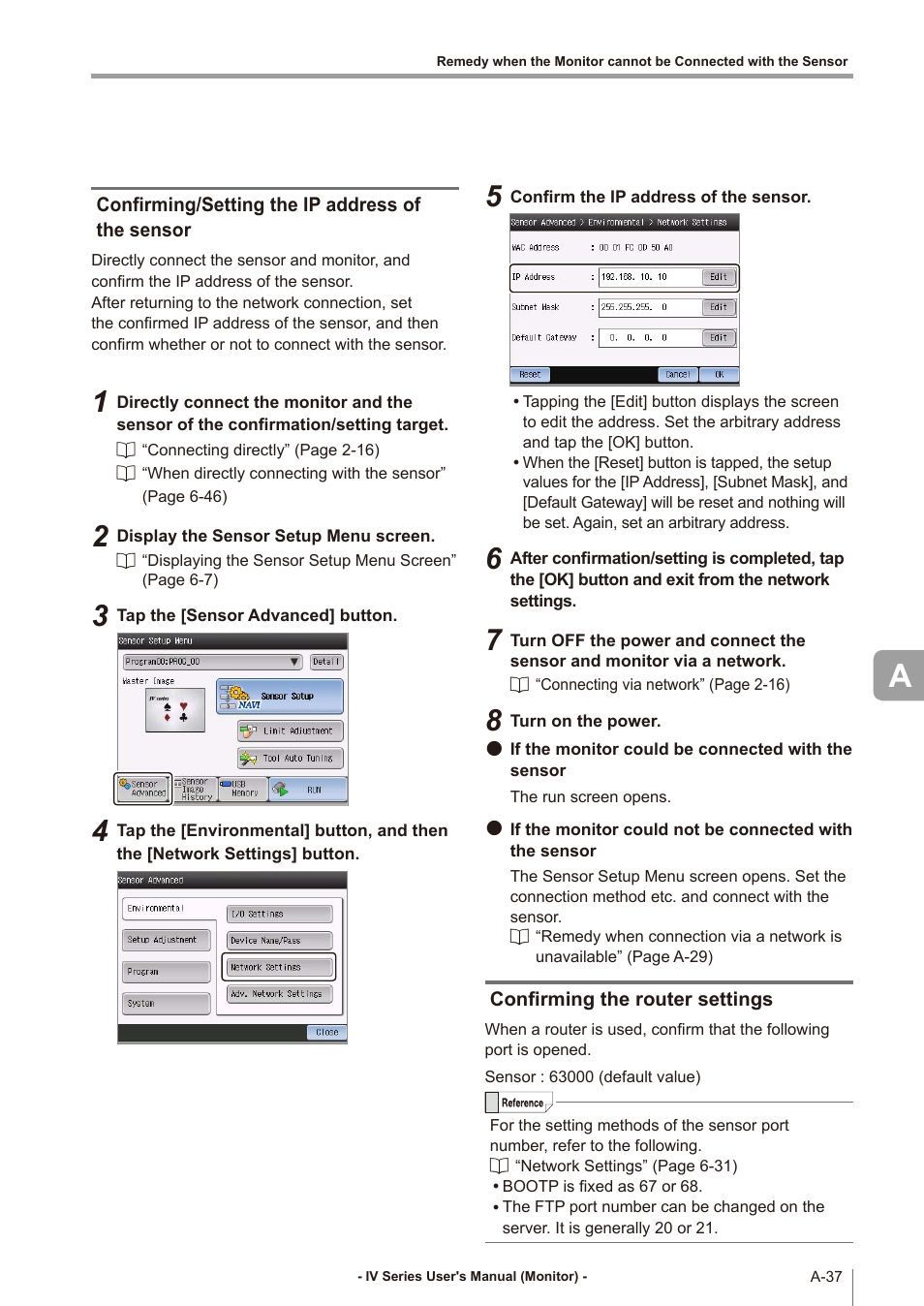 Confirmingsetting The Ip Address Of The Sensor Confirming The Router Settings Confirming 