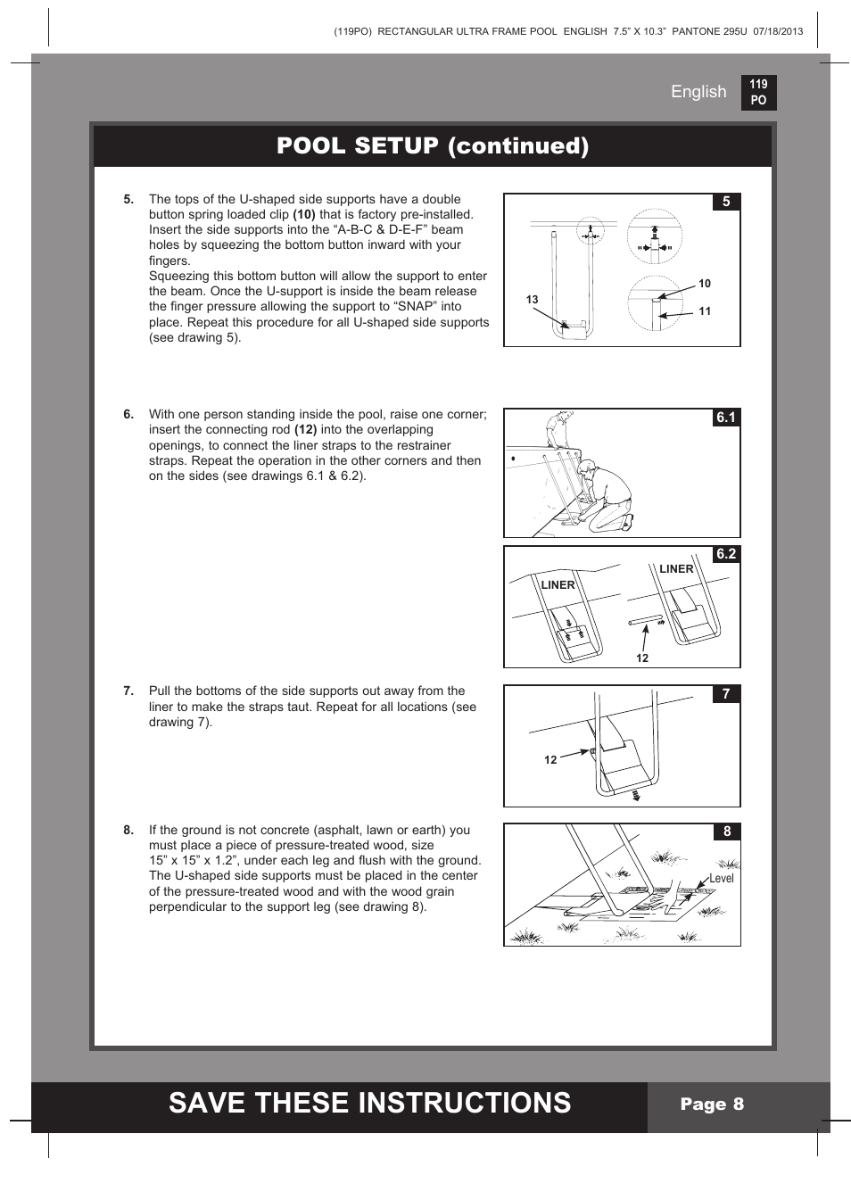 Save these instructions, Pool setup (continued), English page 8 | Intex ... Save these instructions, Pool setup (continued), English page 8 | Intex ...