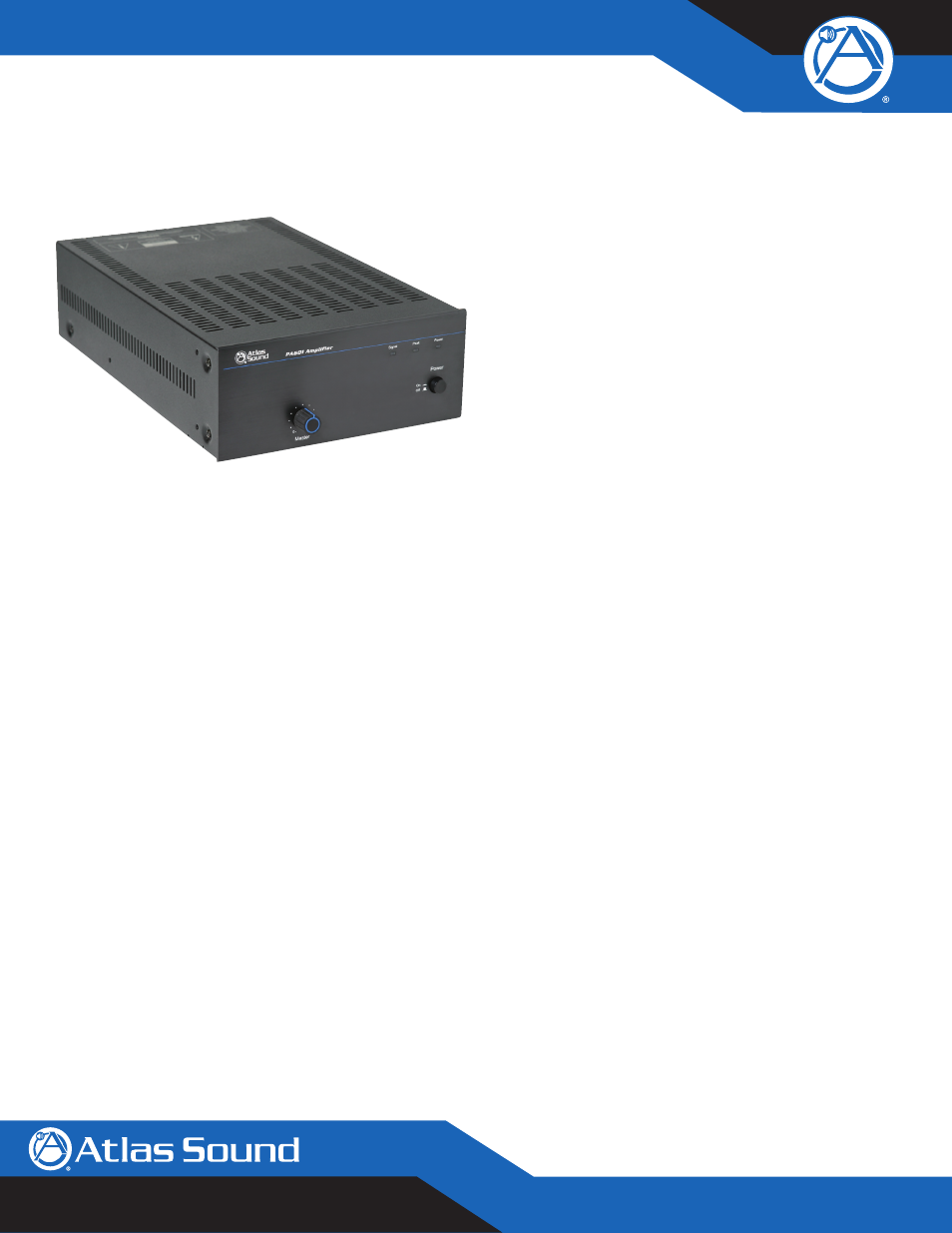 Atlas Sound PA601 60W Single-Channel Power Amplifier User Manual | 1 page