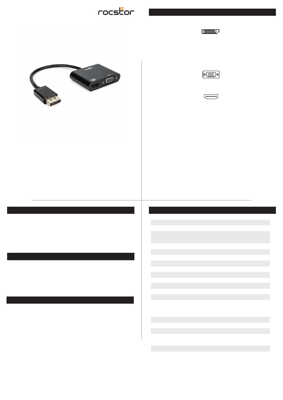 Rocstor DisplayPort 1.2 to HDMI & VGA Active Video 2-in-1 Adapter User ...