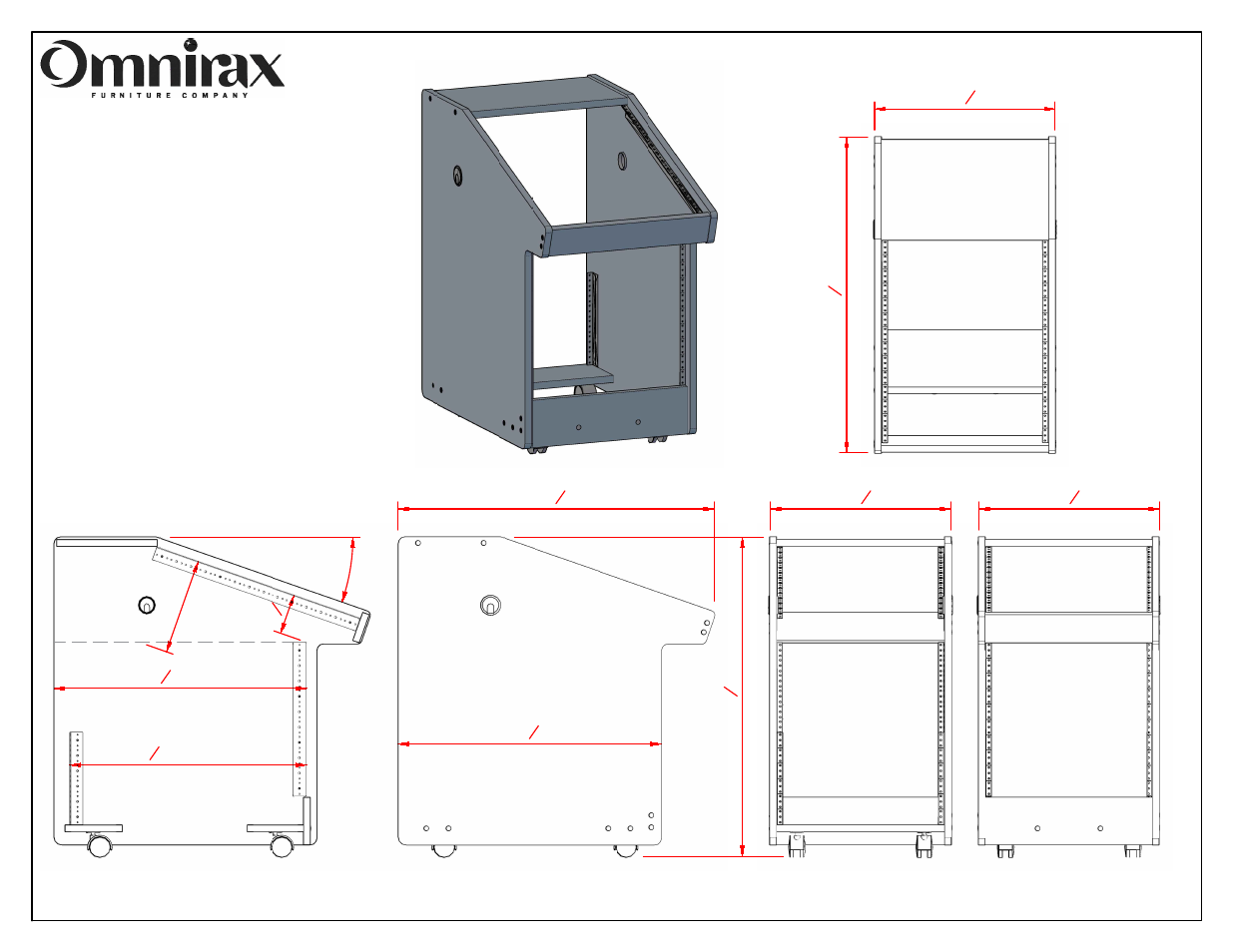 Omnirax CW30 Rolling Console (Black Melamine) User Manual | 1 page
