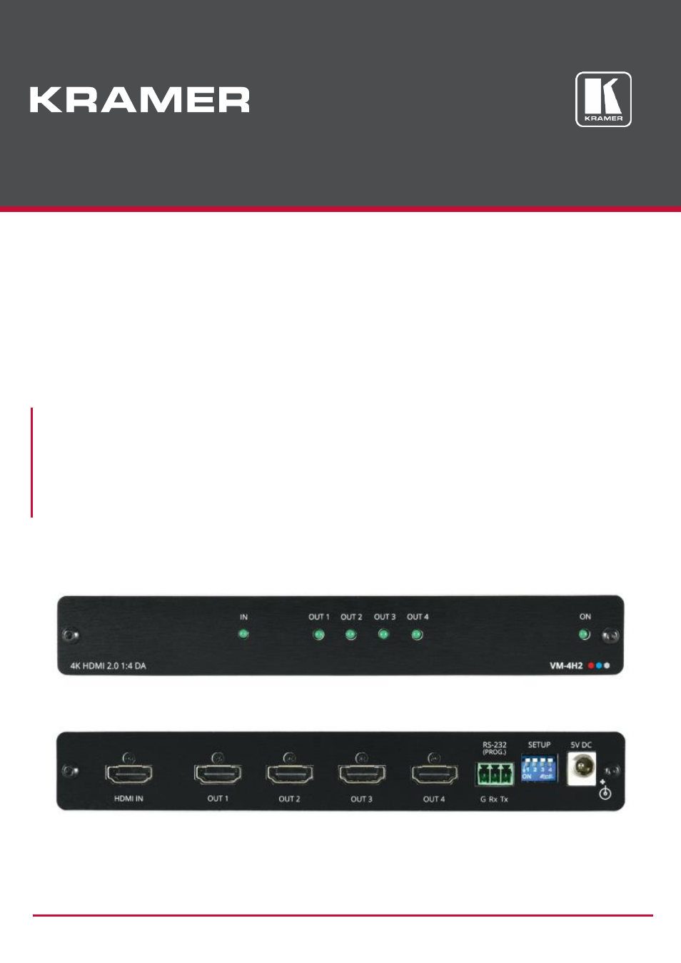 Kramer VM-4H2 1:4 HDMI Distribution Amplifier User Manual | 17 pages