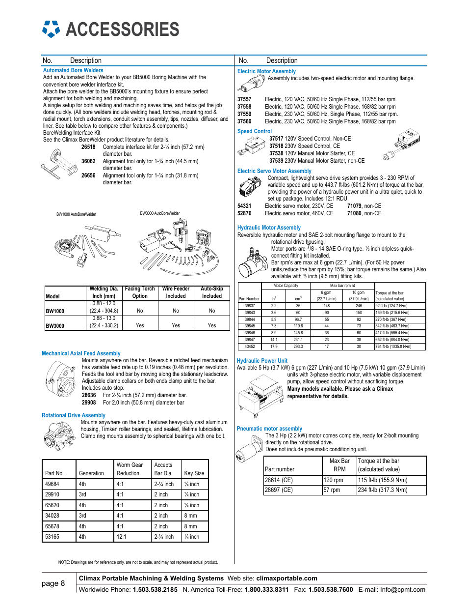 Accessories, Page 8, No. description | Climax BB5000 LINE BORING ...