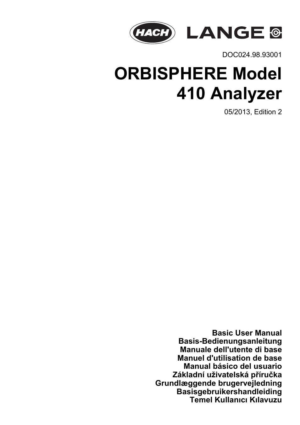 Hach-Lange ORBISPHERE 410 Basic User Manual User Manual | 190 pages | Original mode