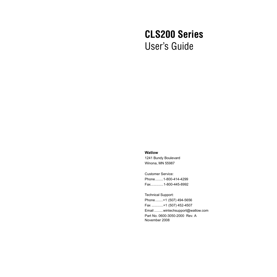 Watlow CLS200 User Manual | 251 pages | Original mode