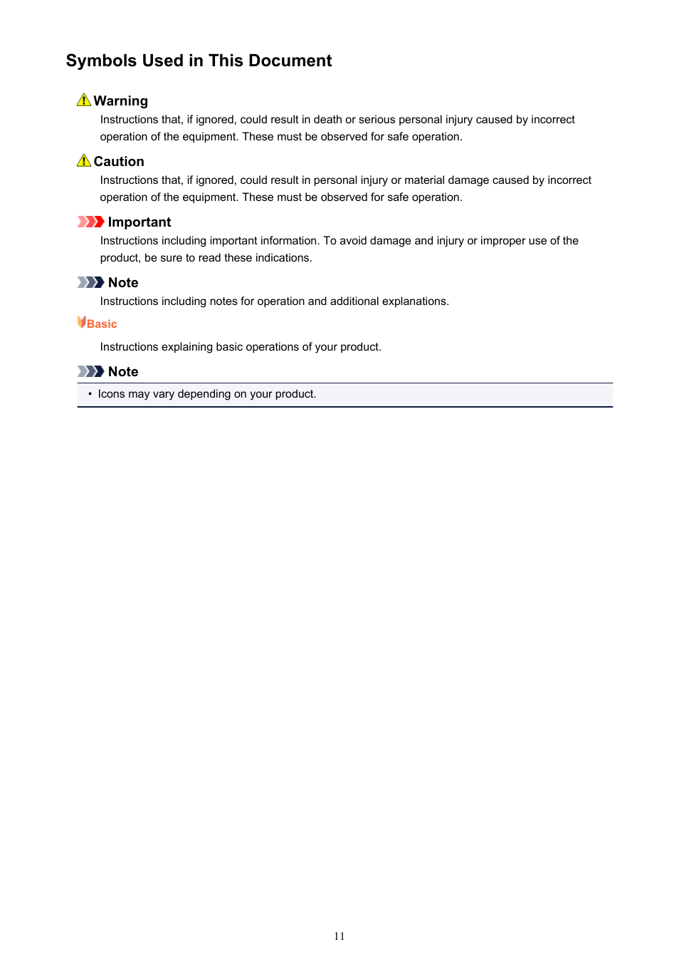 Symbols Used In This Document Canon PIXMA IX6850 User Manual Page symbols-used-in-this-document-canon-pixma-ix6850-user-manual-page