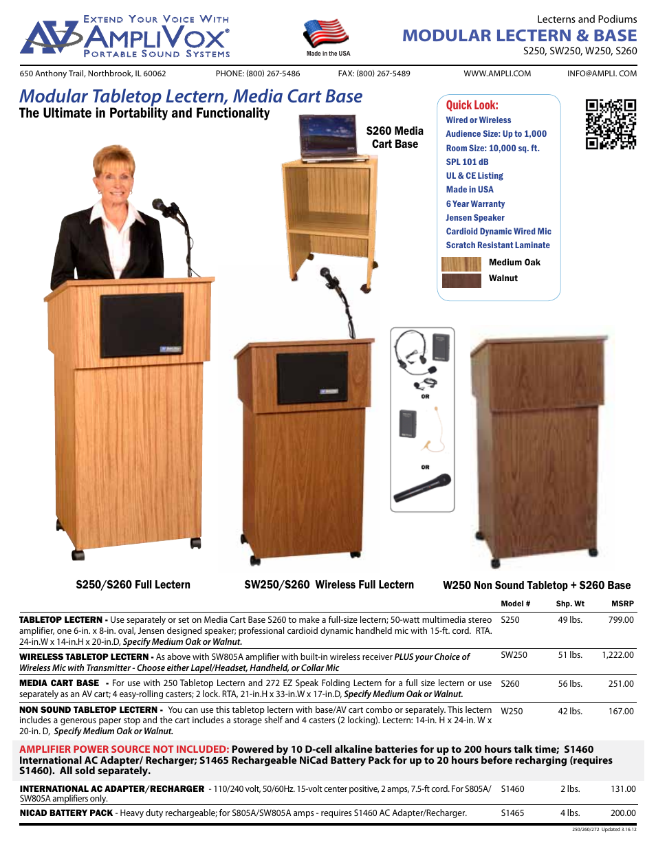 AmpliVox Modular Lectern S260 User Manual | 2 pages | Original mode ...