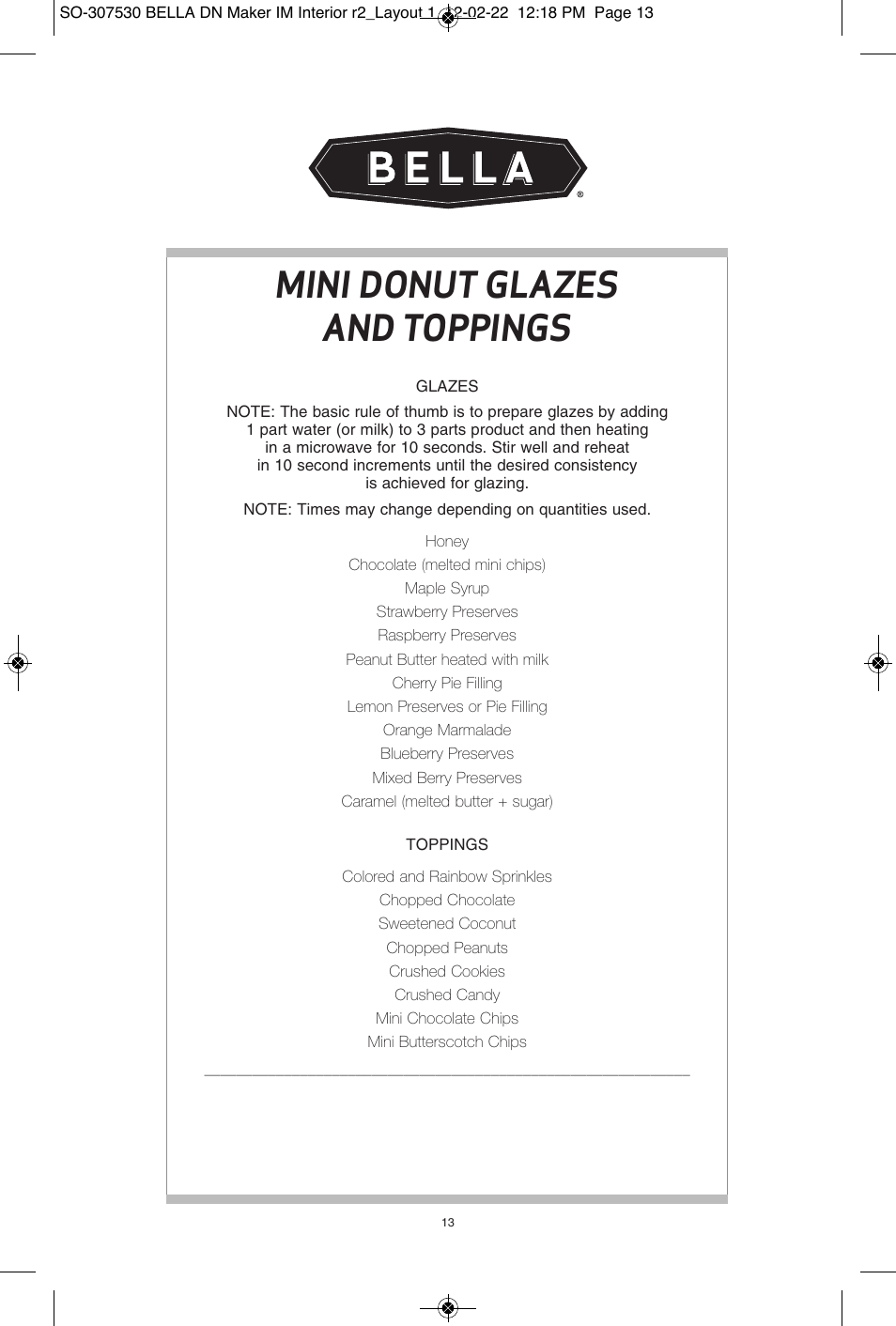 Mini Donut Glazes And Toppings BELLA 13466 Mini Donut Maker User mini-donut-glazes-and-toppings-bella-13466-mini-donut-maker-user