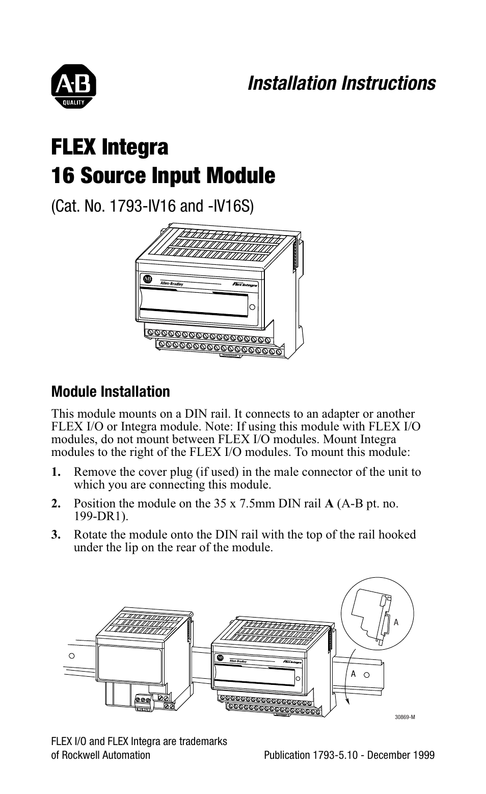 Rockwell Automation 1793-IV16 Flex Integra Input Module Install Inst ... Rockwell Automation 1793-IV16 Flex Integra Input Module Install Inst ...