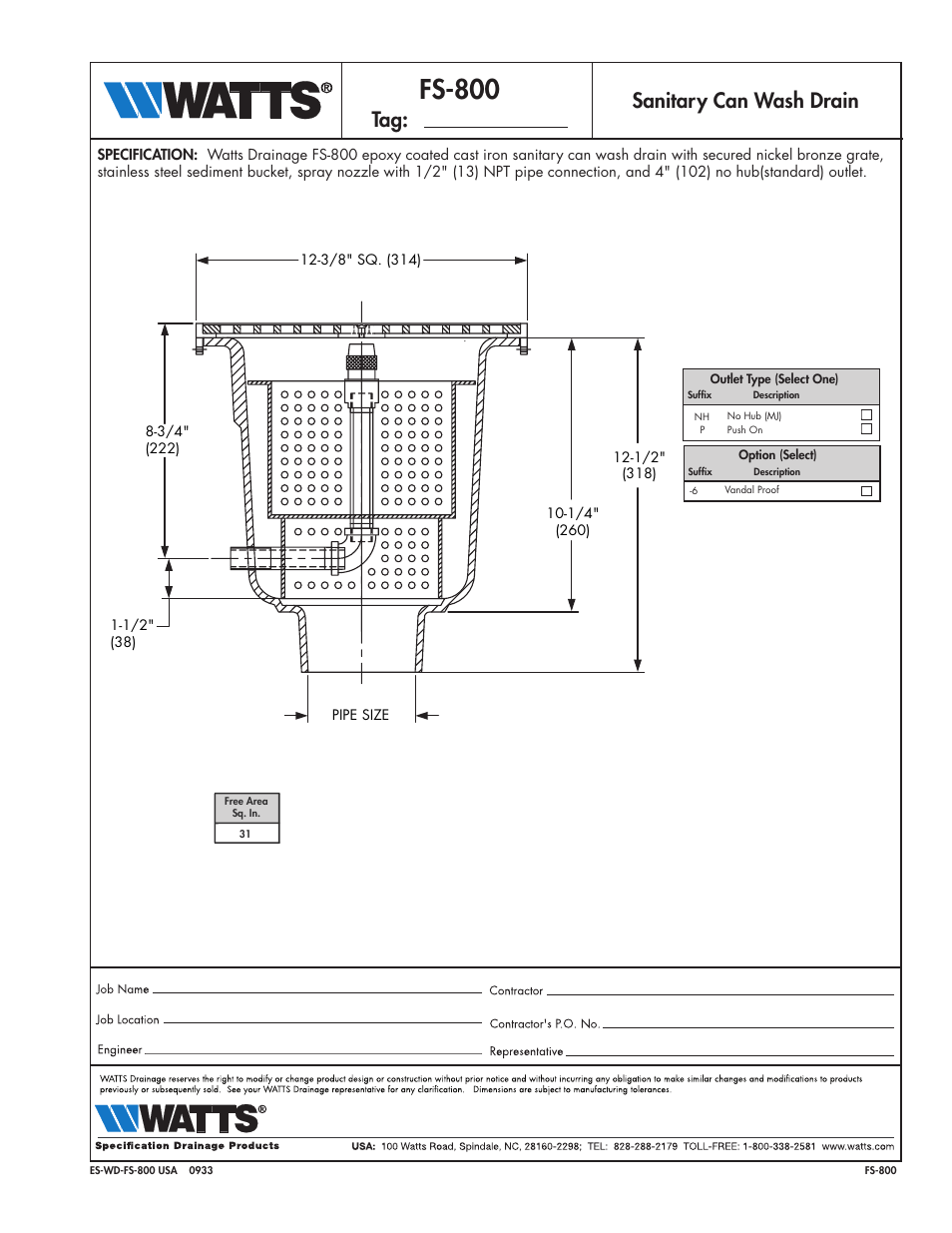 Watts FS-800 User Manual | 1 page | Original mode