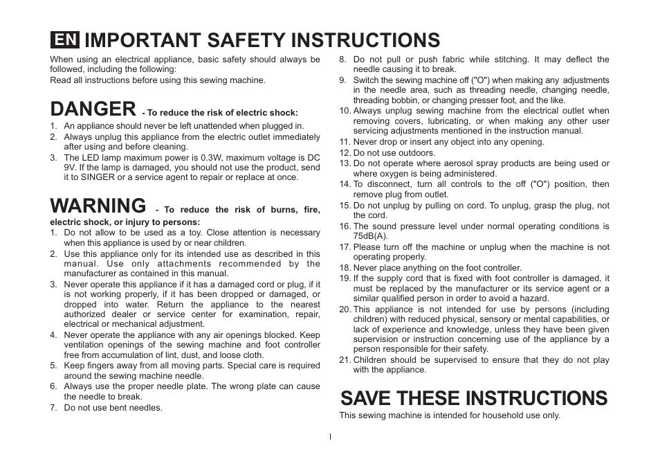 Important safety instructions, Danger save these instructions, Warning ... Important safety instructions, Danger save these instructions, Warning ...