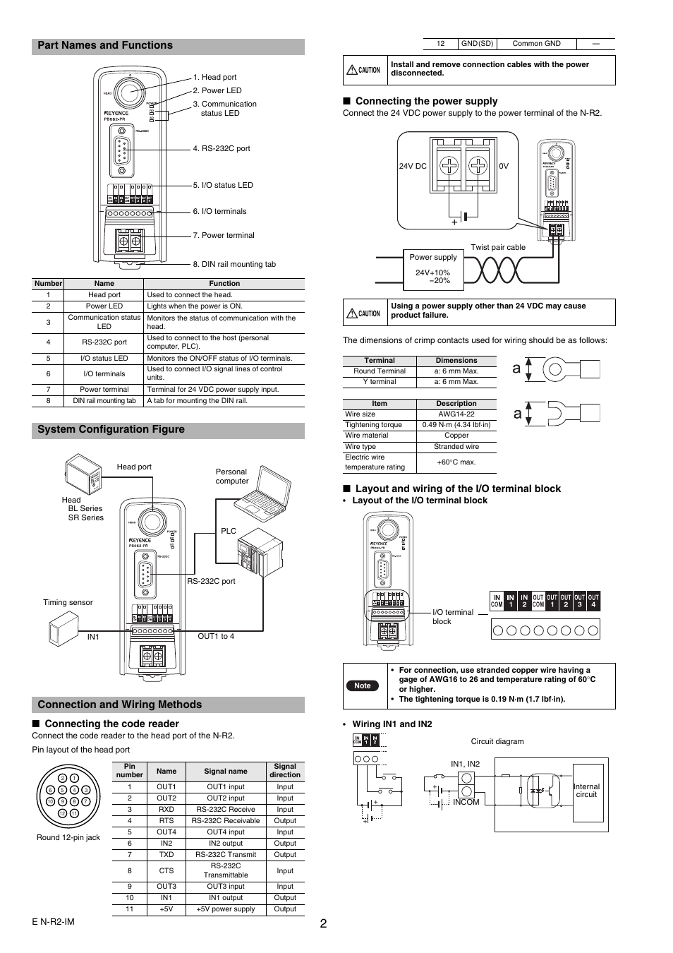 Part Names And Functions System Configuration Figure Connection And Wiring Methods Keyence N