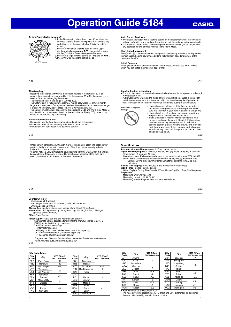 Operation guide 5184 | G-Shock 5184 User Manual | Page 6 / 6 | Original ...